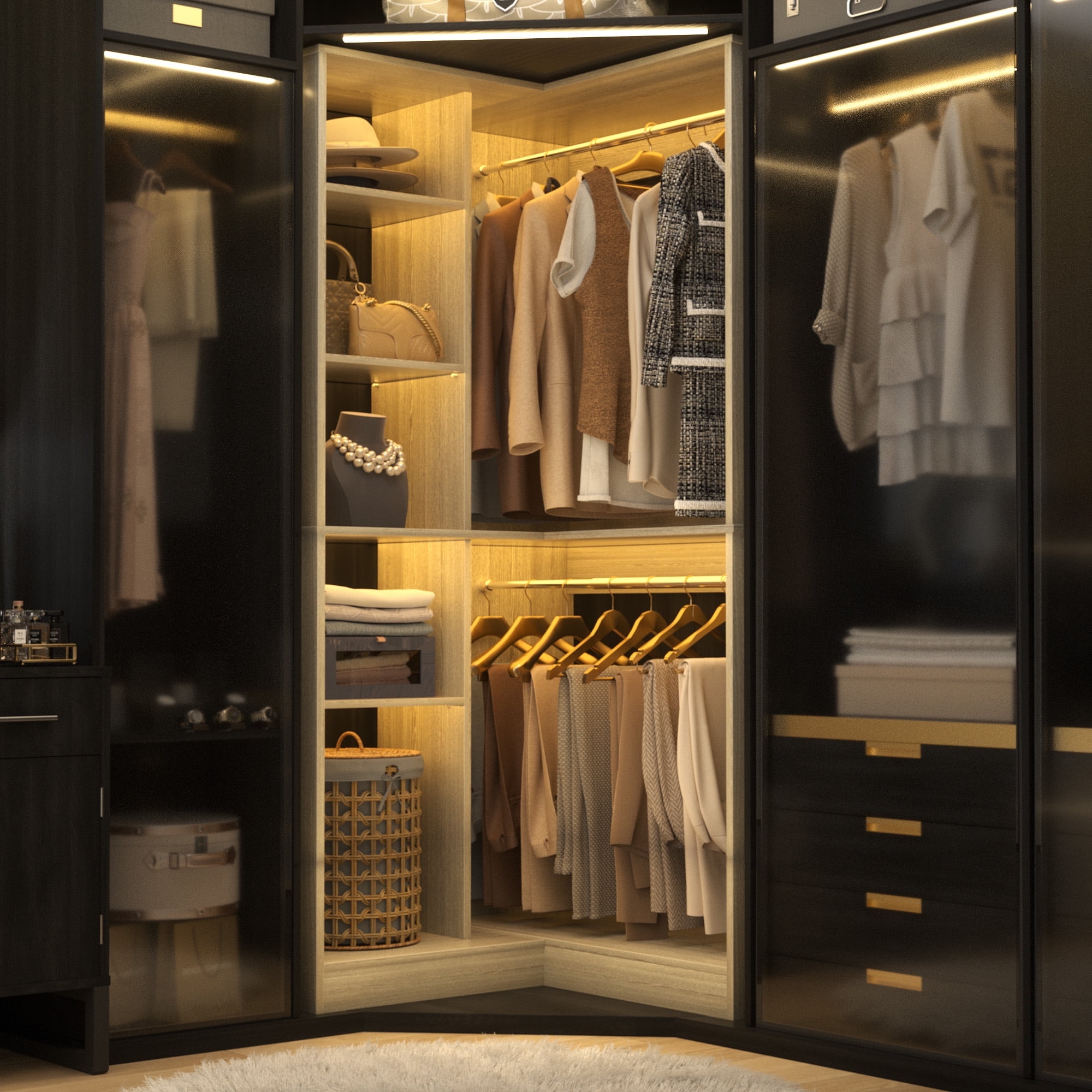 Aheaplus 36" Corner Closet System - 2 Rods, Hutches, and 5 Shelves for ...