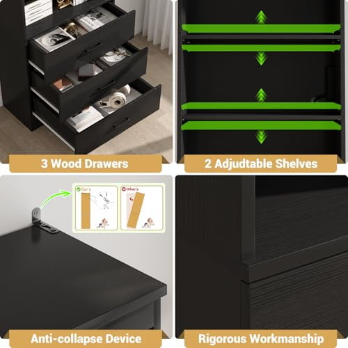 Aheaplus 71 Inches Bookshelf with USB Ports and Outlets, Wooden ...