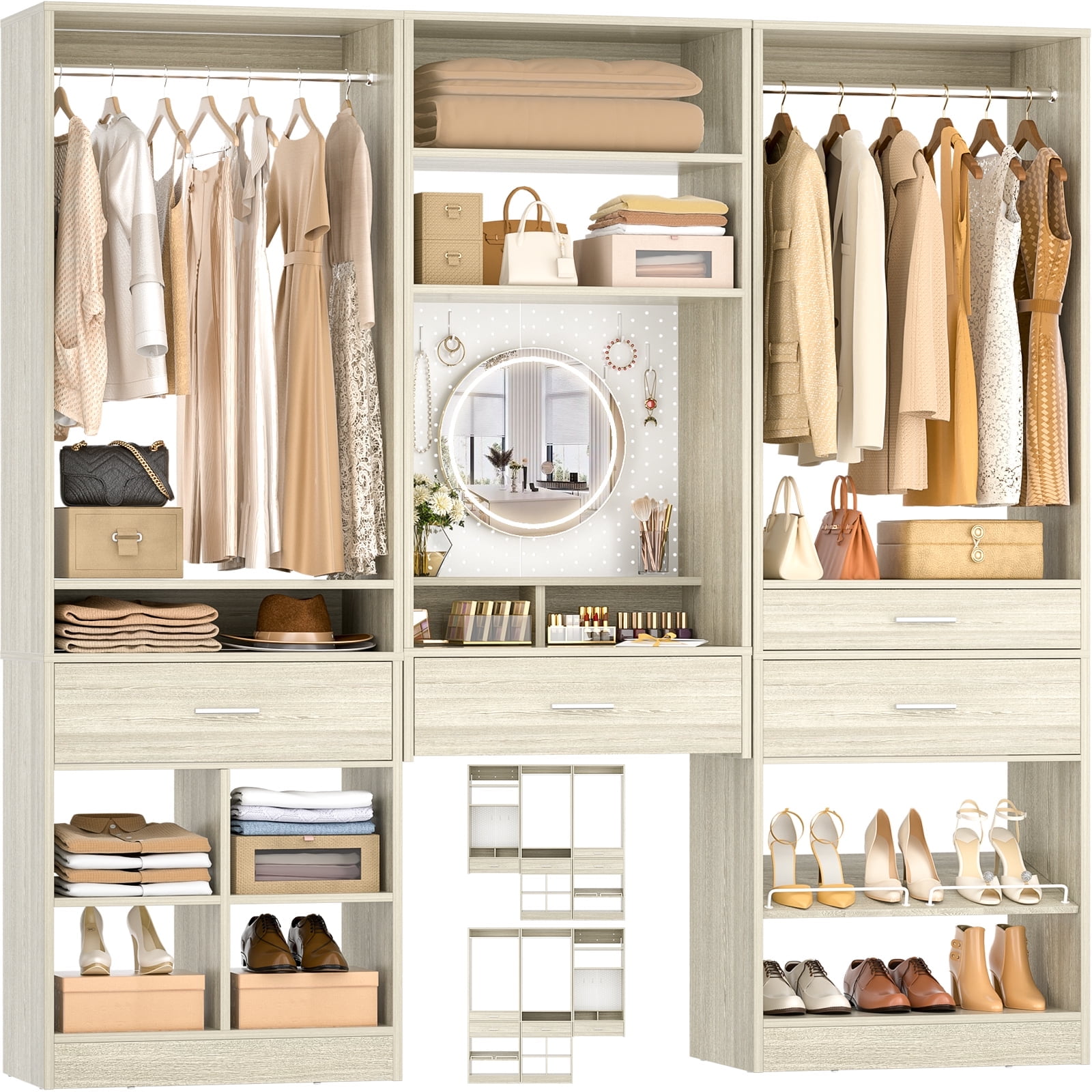 Aheaplus 75" Freestanding Closet System with Adjustable Shoe Shelves ...