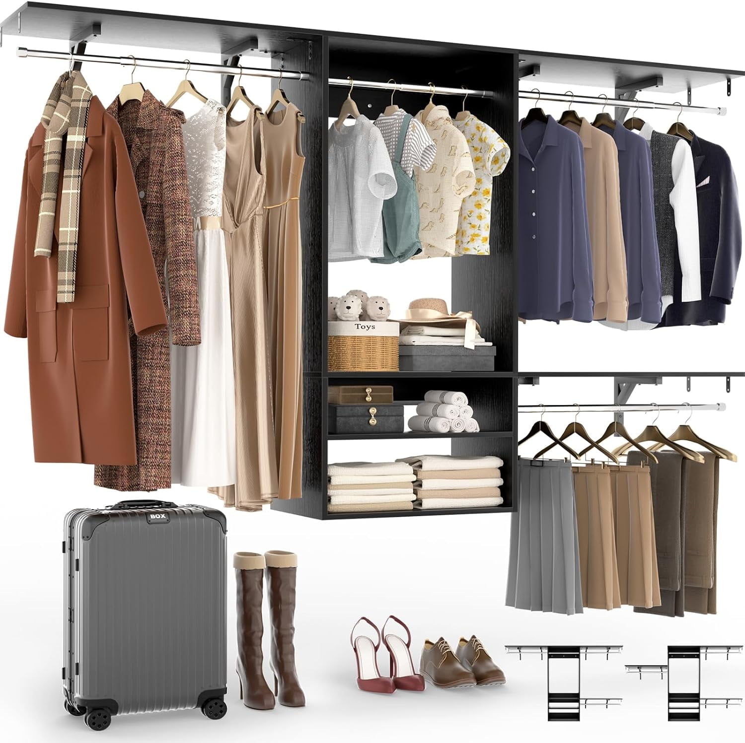 Aheaplus 8FT Hanging Closet System, 96 Inch Closet Organizer System ...