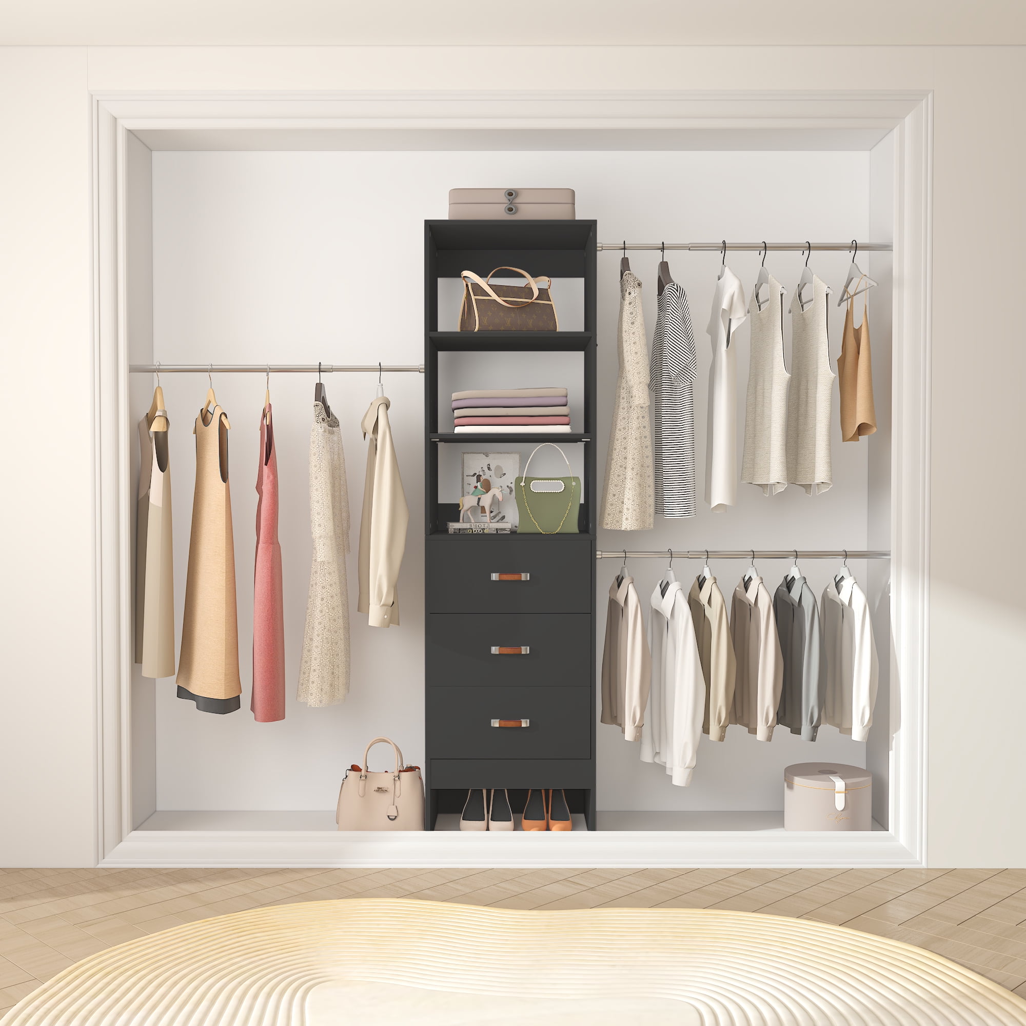 Aheaplus 96'' Closet Organizer System with 3 Hanging Rods (Without 3 ...
