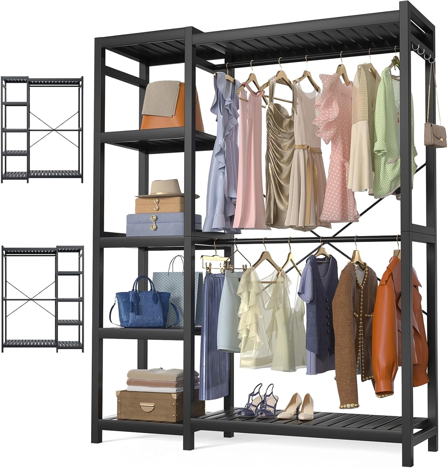 Aheaplus Bamboo Clothes Rack Garment Rack for Hanging Clothes, Heavy ...