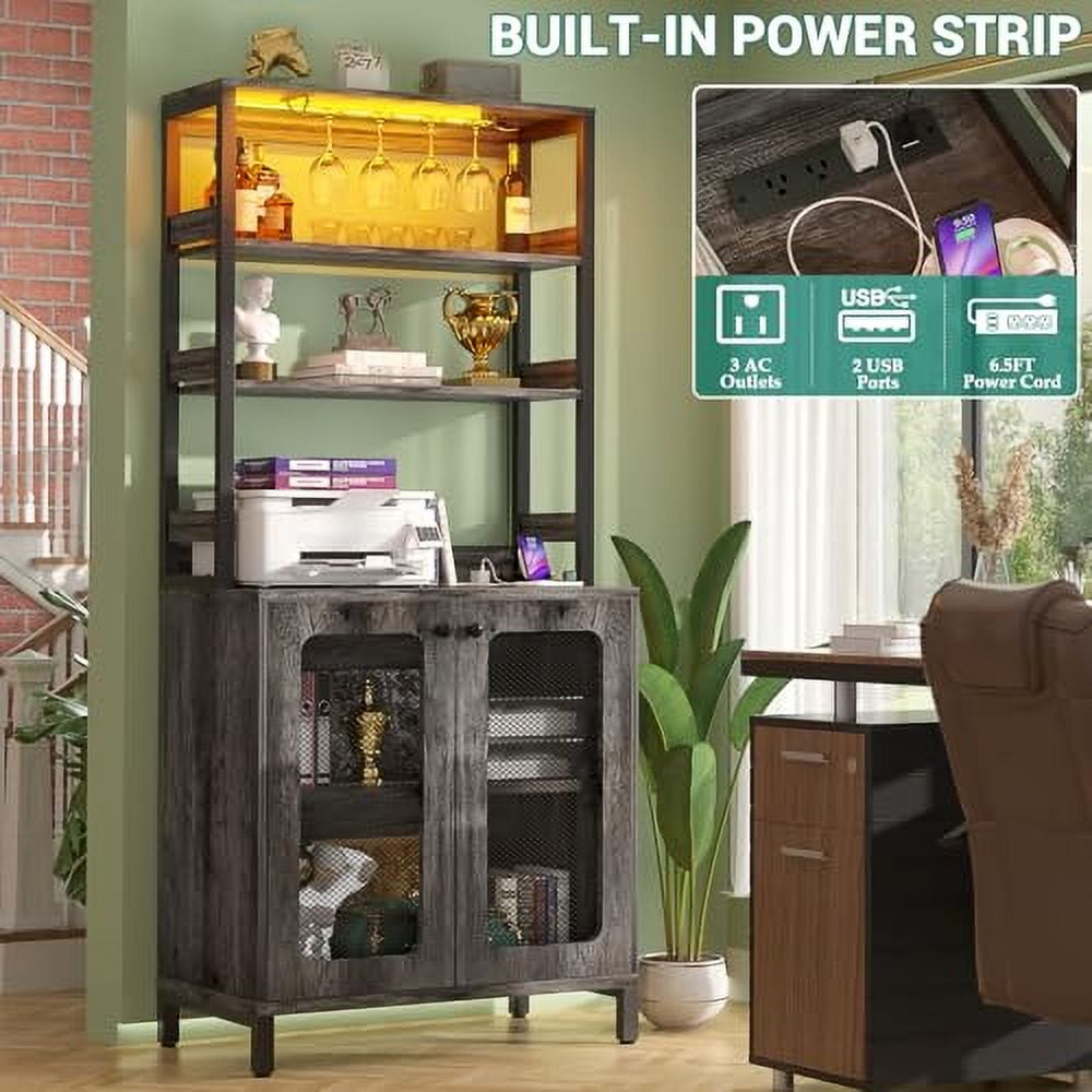 Aheaplus Bar Cabinet with Power Outlets, 67" Tall Wine Bar Cabinet ...