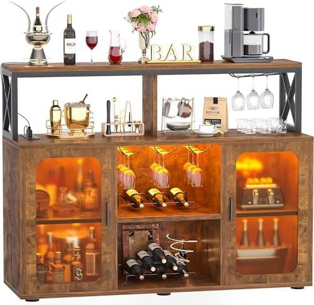 Aheaplus Bar Cabinet with Power Outlets, Liquor Cabinet with Led Lights ...