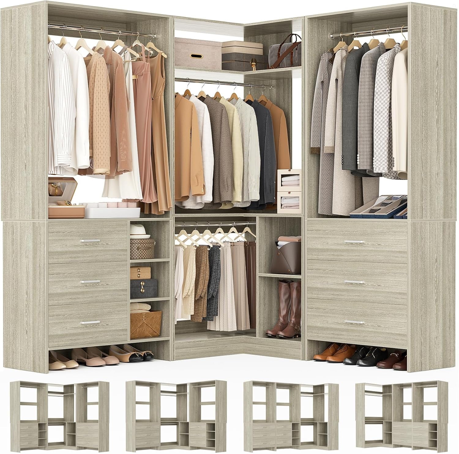 Aheaplus Closet System with 3 Sets, 86.8" Closet Organizer System with ...
