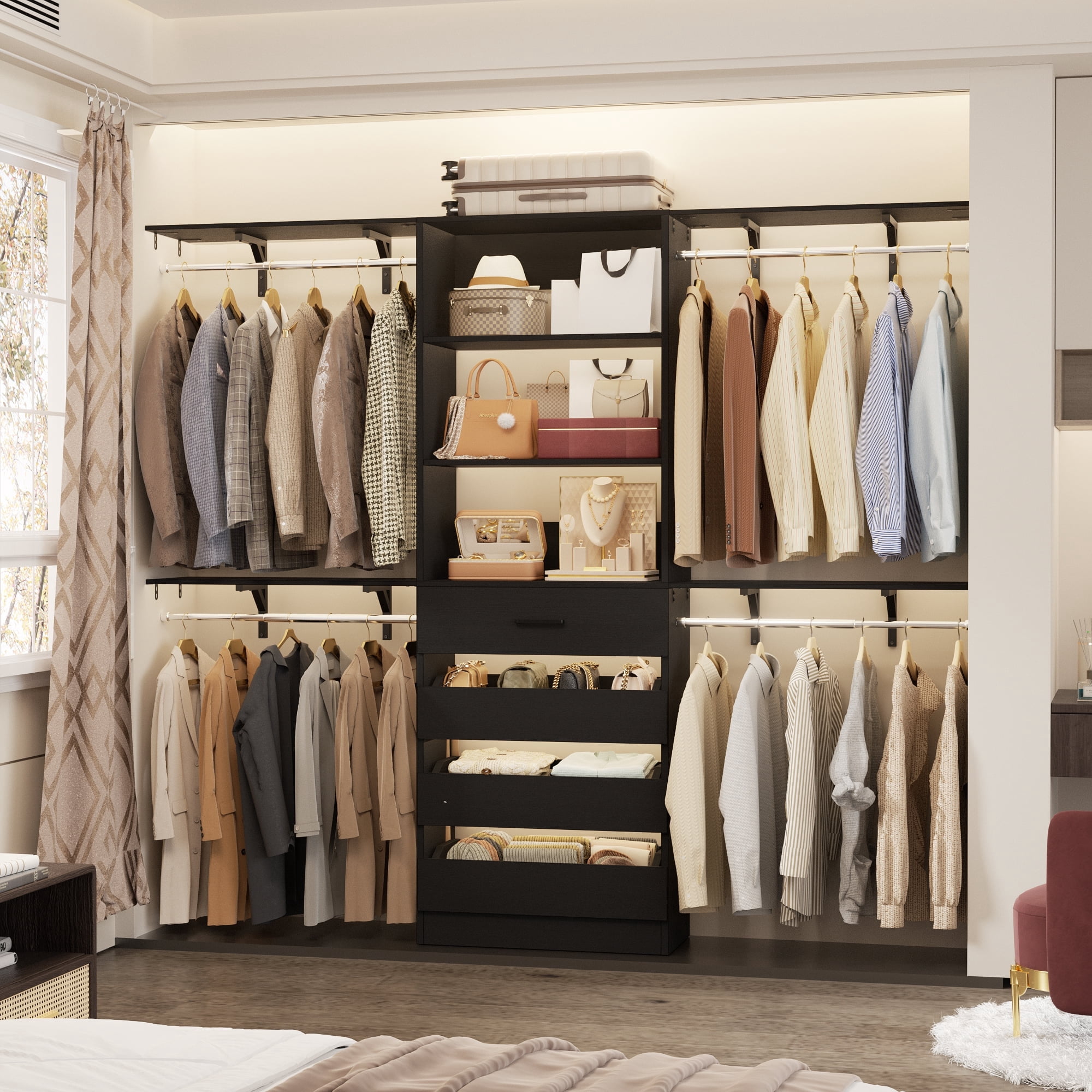 Aheaplus Closet System, 8FT Closet Organizer with 4 Wooden Drawers ...