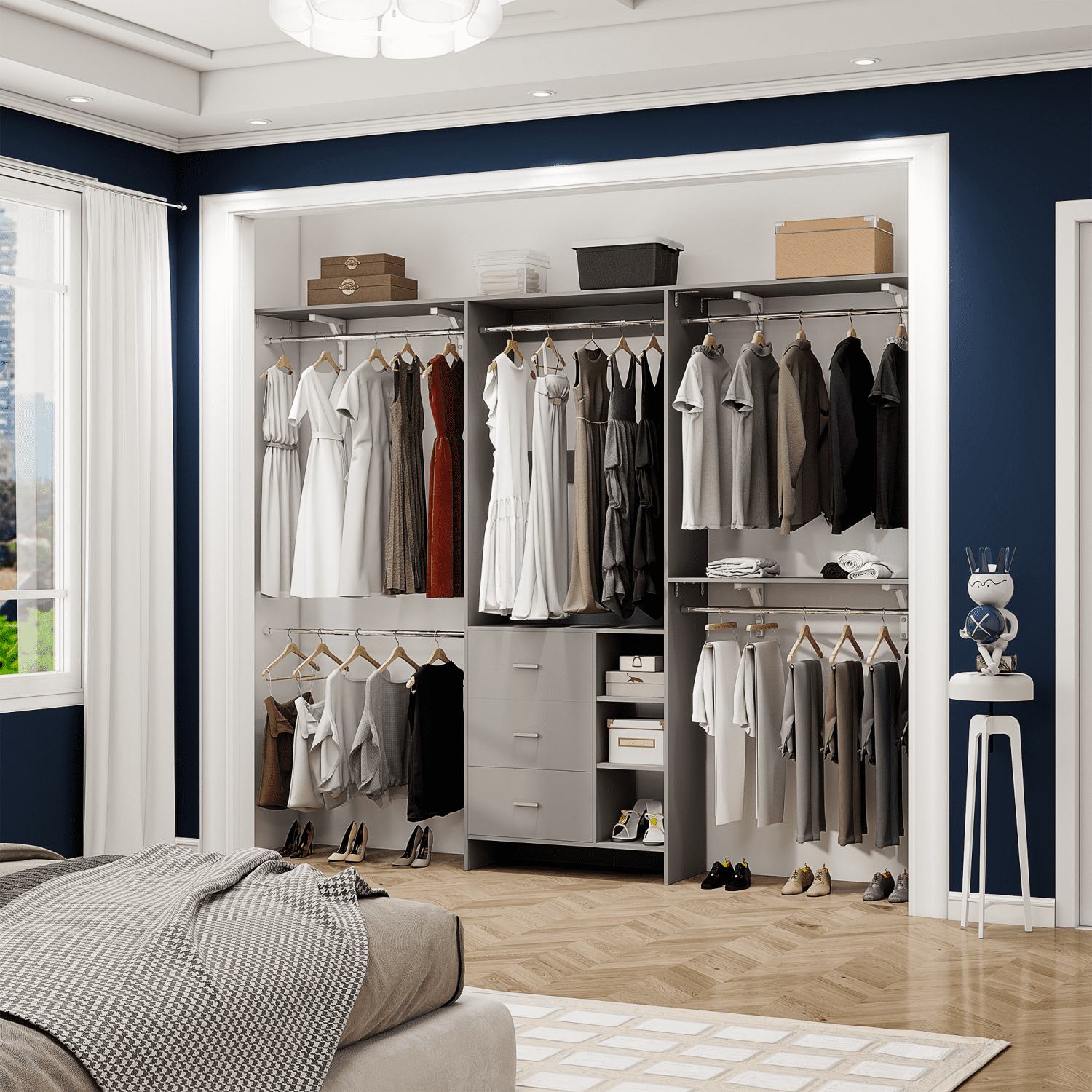 Aheaplus Closet System, Closet Organizer with 3 Wooden Drawers, 8FT ...