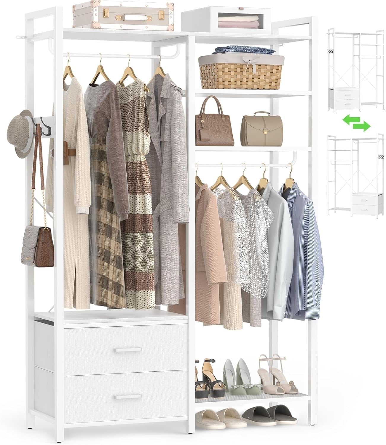 Aheaplus Clothes Rack - Reversible with 2 Drawers, Heavy Duty Garment ...