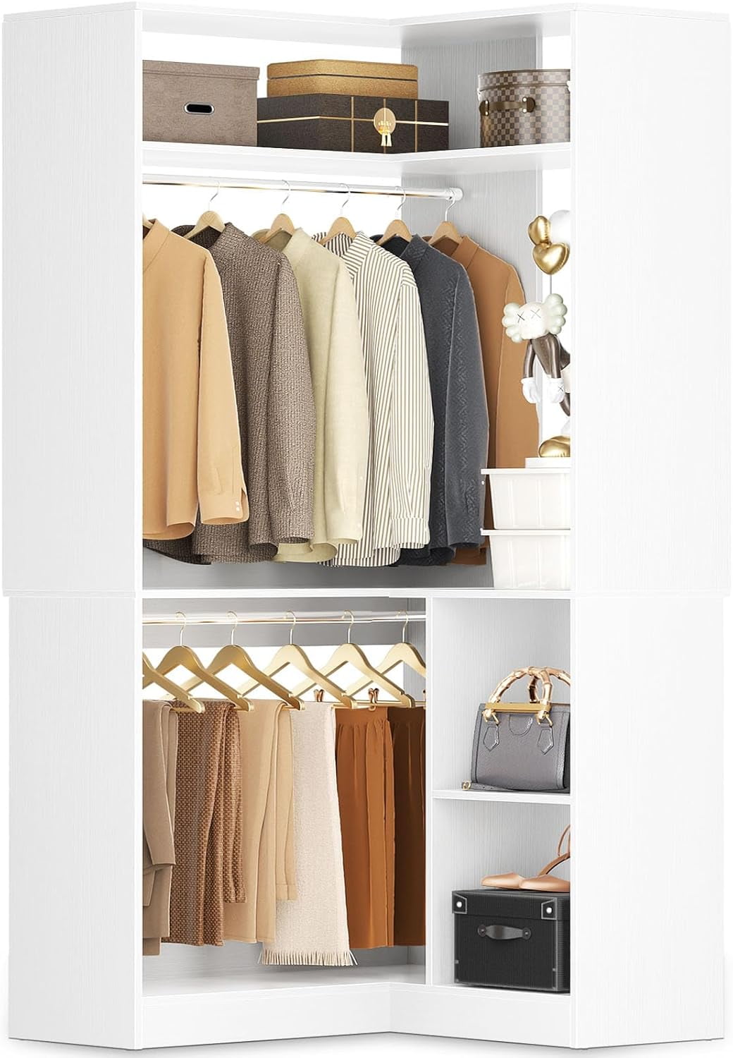 Aheaplus Corner Closet System With Shelves, 34'' Organizer With Hanging ...