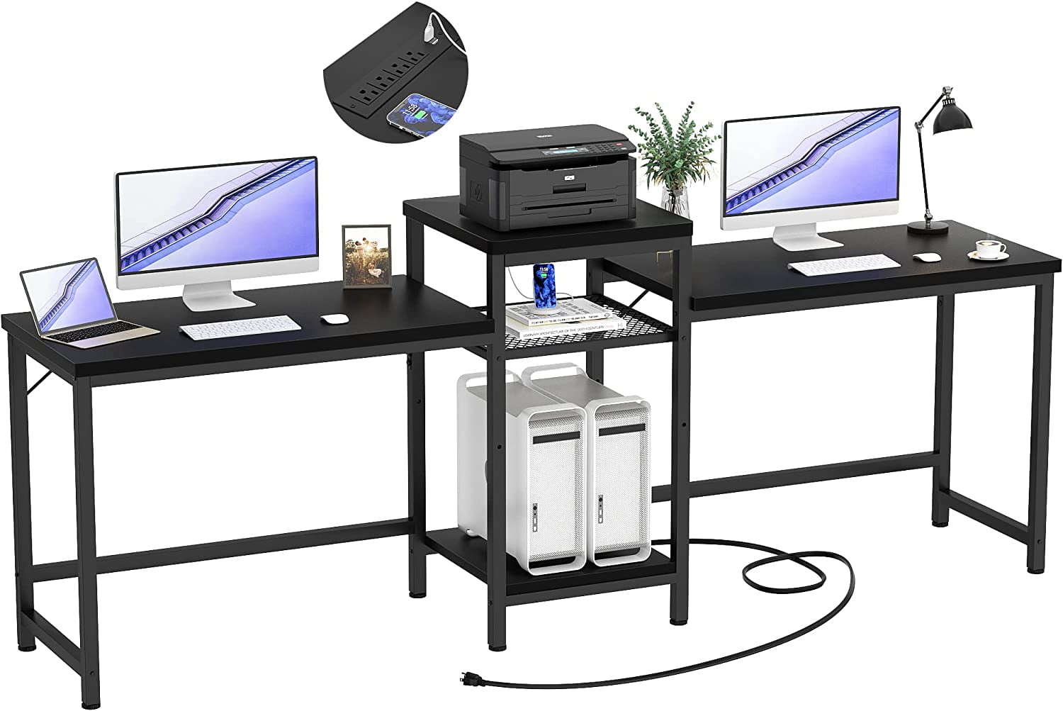 Aheaplus Dual-Purpose Two Person Desk with Built-In Power Outlet ...