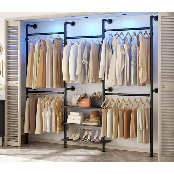 Aheaplus Expandable Industrial Pipe Clothing Rack, 7.3-10.9Ft Wall ...