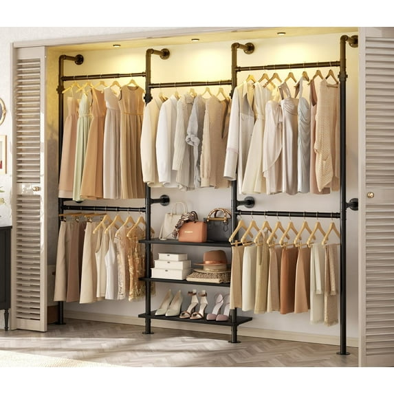 Aheaplus Expandable Industrial Pipe Clothing Rack, 7.3-10.9Ft Wall ...