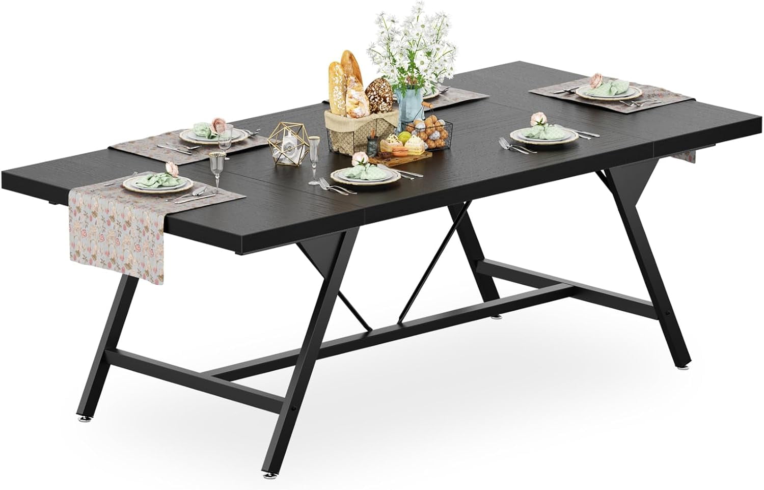 Aheaplus Farmhouse Dining Table for 4-6 People, 70.8-Inch Rectangular ...