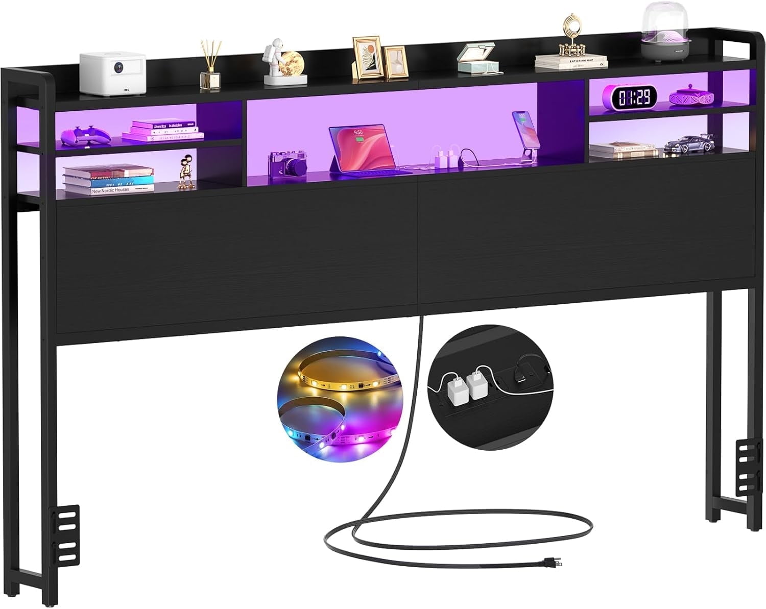 Aheaplus Headboard for King Size Bed with Storage, Headboards with LED ...