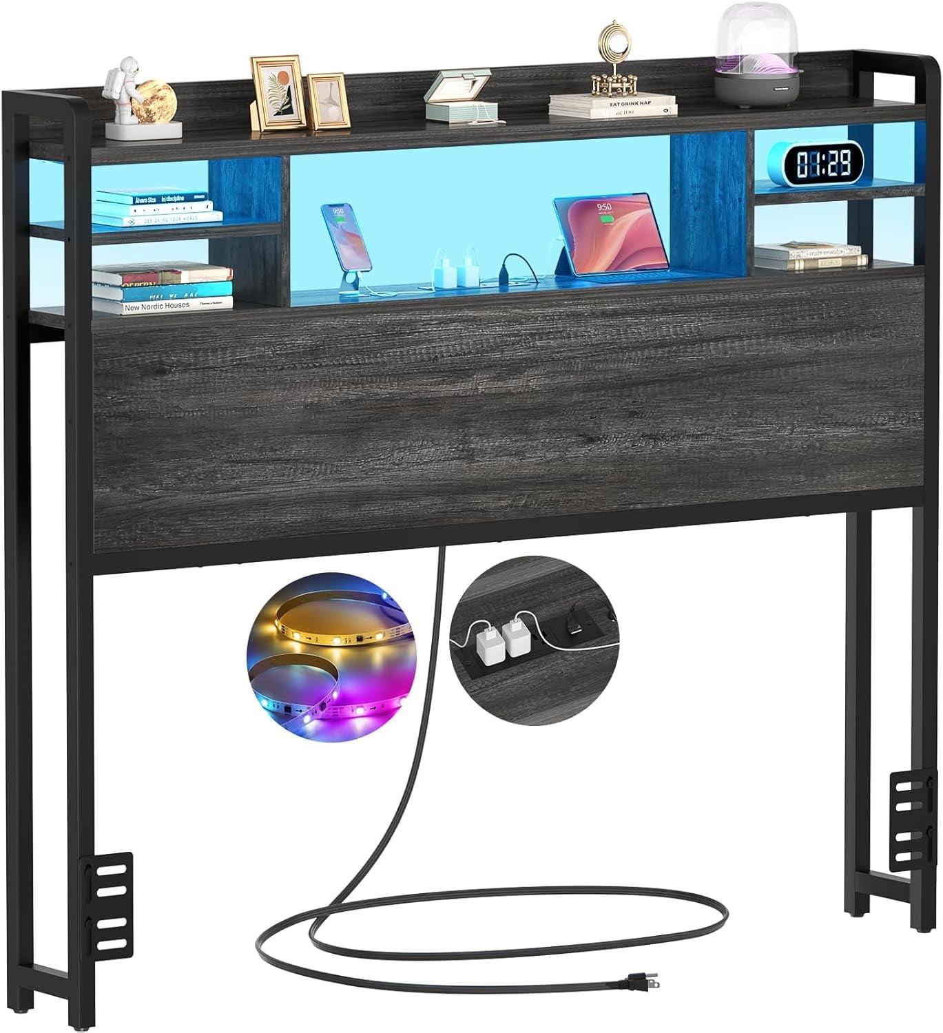 Aheaplus Headboard for Twin Size Bed with Storage, Headboards with LED ...