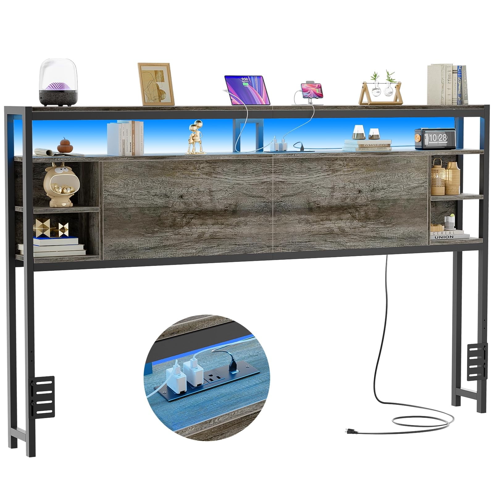 Aheaplus King Size Headboard with Storage, Headboards with Power Outlet ...