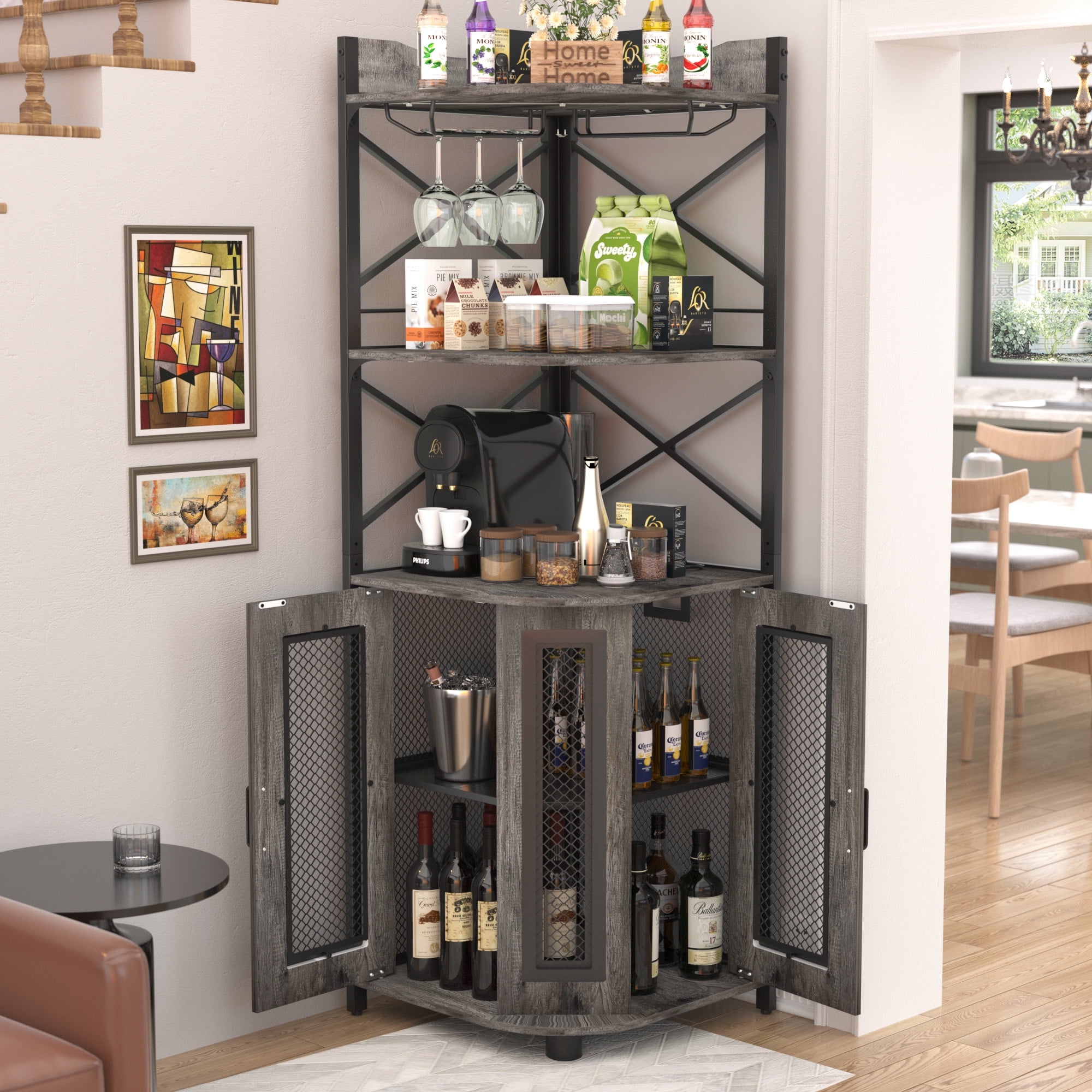 Aheaplus Kitchen Pantry Cabinet with Charging Station and LED Light, 5 ...