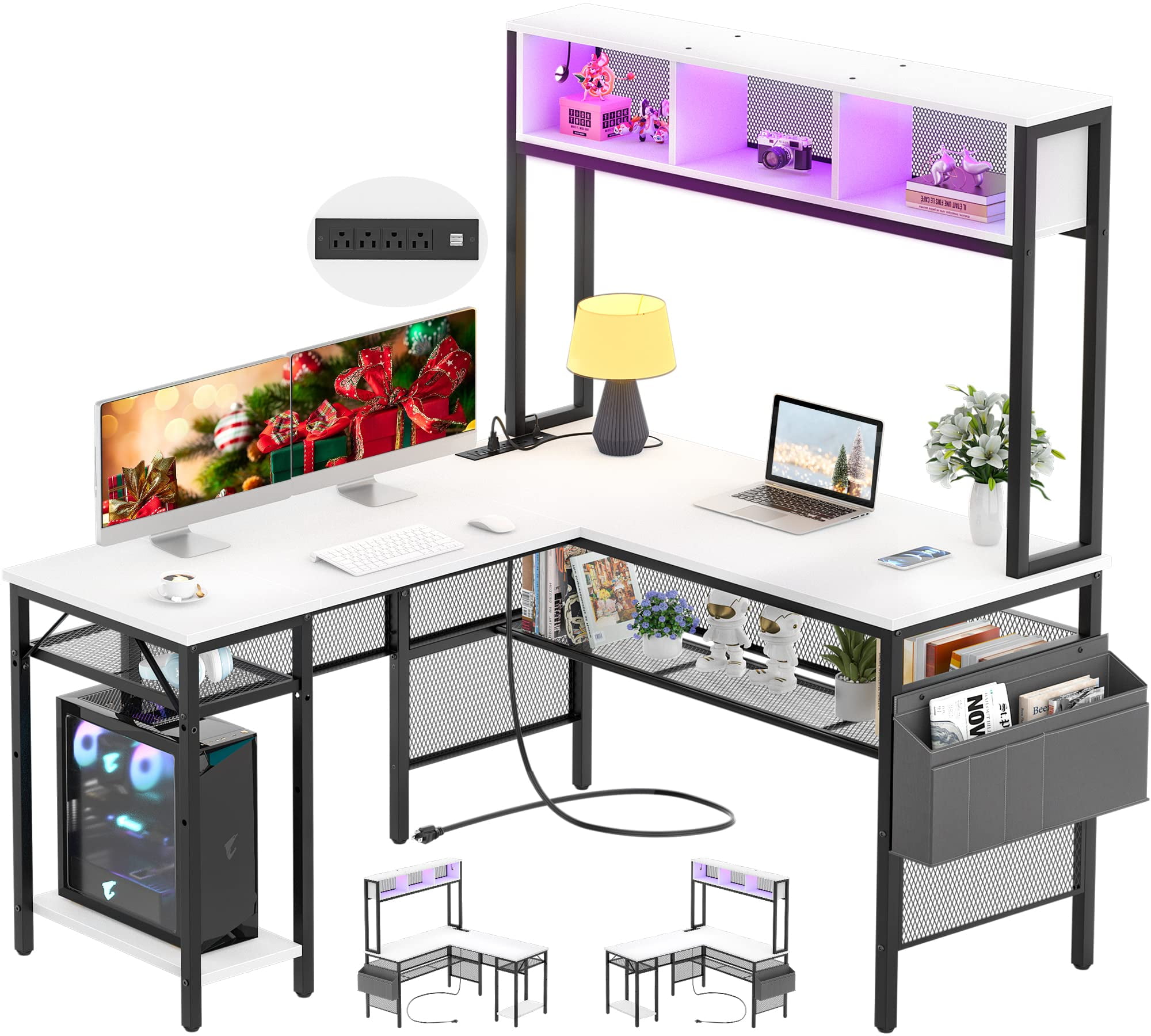 Aheaplus L Shaped Computer Desk with Shelves and Bag, Reversible Gaming ...