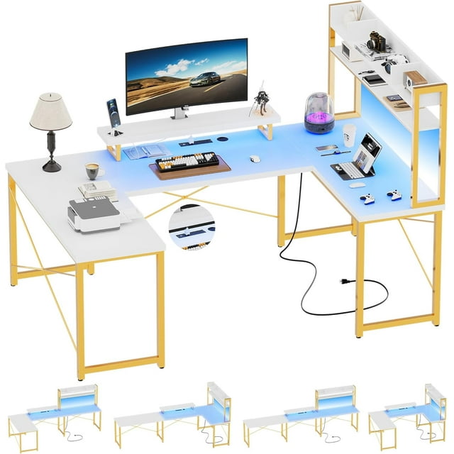 Aheaplus Large U Shaped Computer Desk with Hutch, Customizable ...