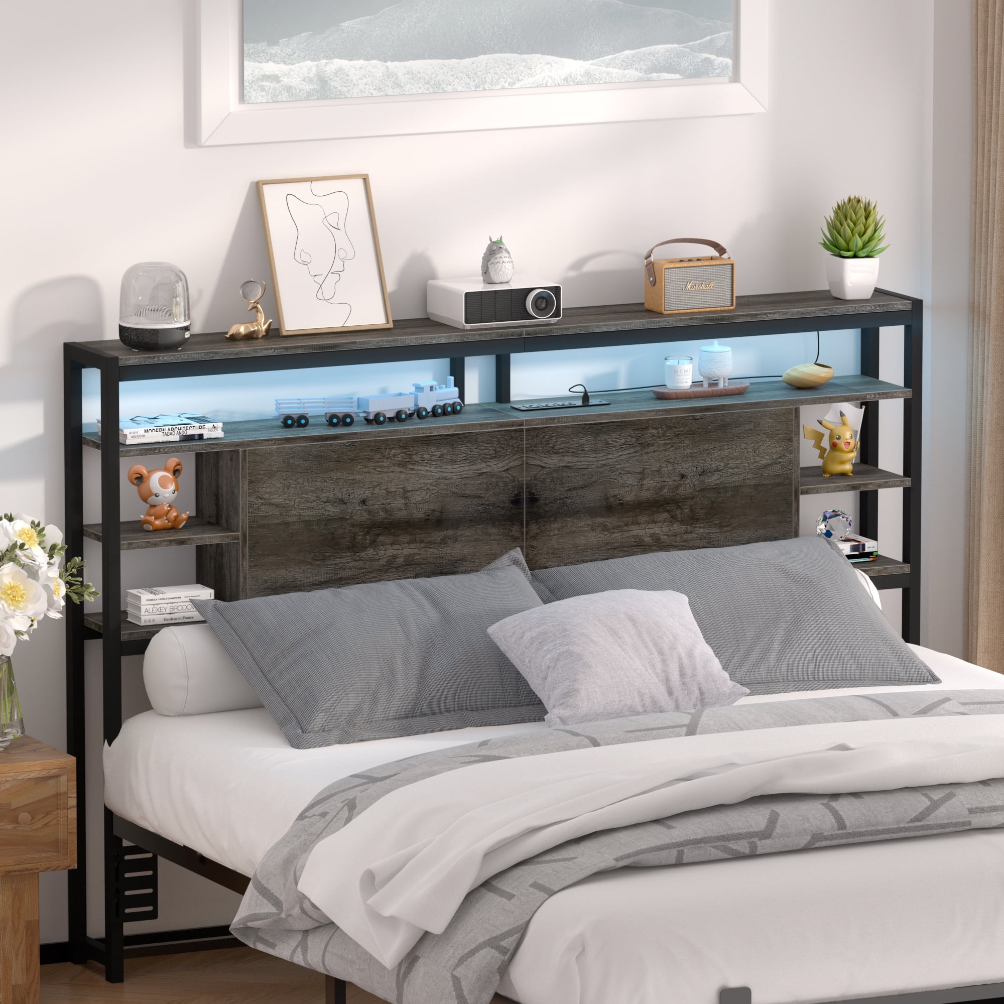 Aheaplus Queen Size Headboard with Storage, Headboards with Outlets and ...