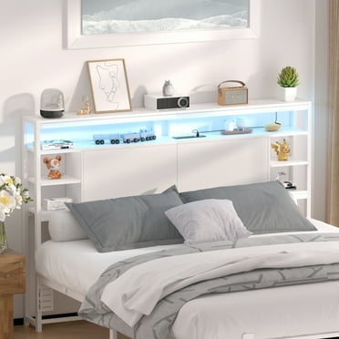 Homieasy Full Headboard with Drawer Storage and LED Light, Wood ...