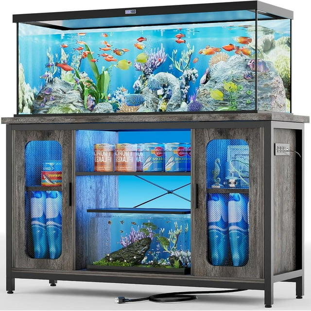 Aheaplus Reptile Tank Stand Fish Tank Stand with Power Outlets & LED ...