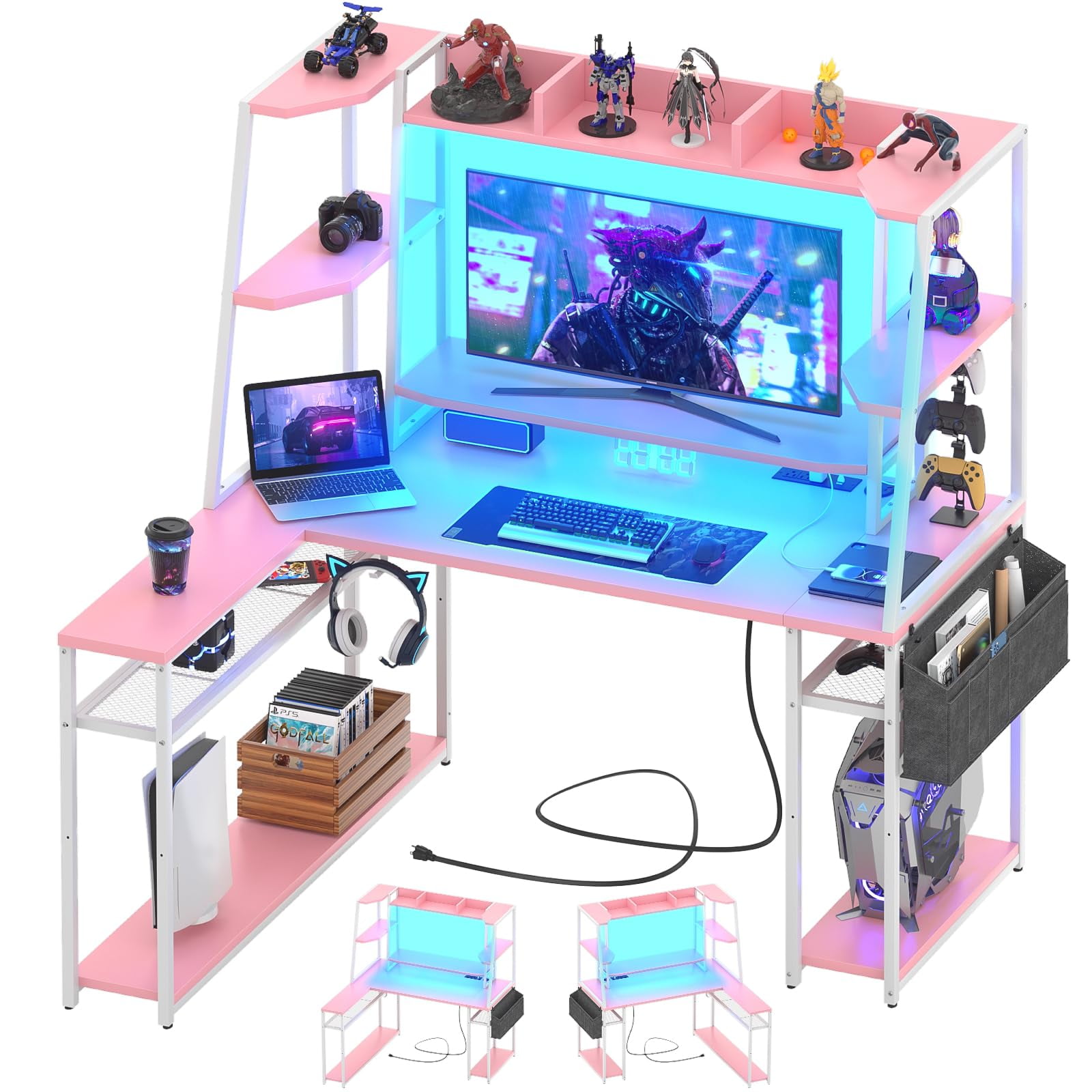 Aheaplus Reversible Computer Desk with Hutch & Shelves, L Shaped Gaming ...