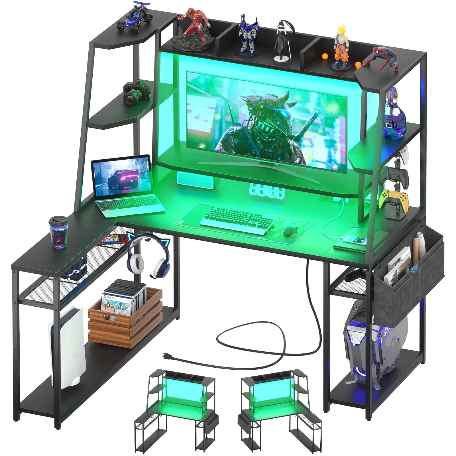 Aheaplus Reversible Computer Desk with Hutch & Shelves, L Shaped Gaming ...