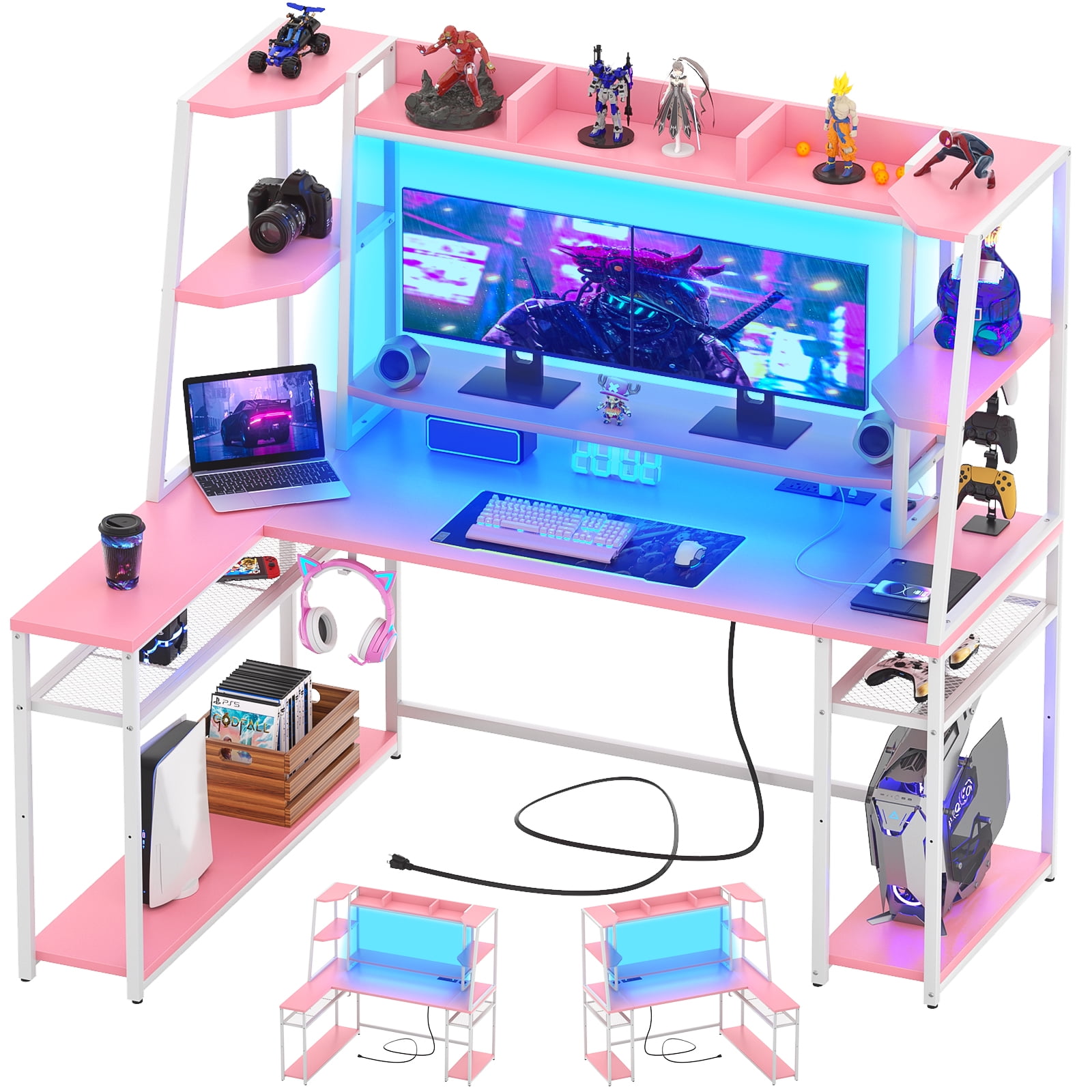Aheaplus Reversible Computer Desk with Hutch & Shelves, L Shaped Gaming ...
