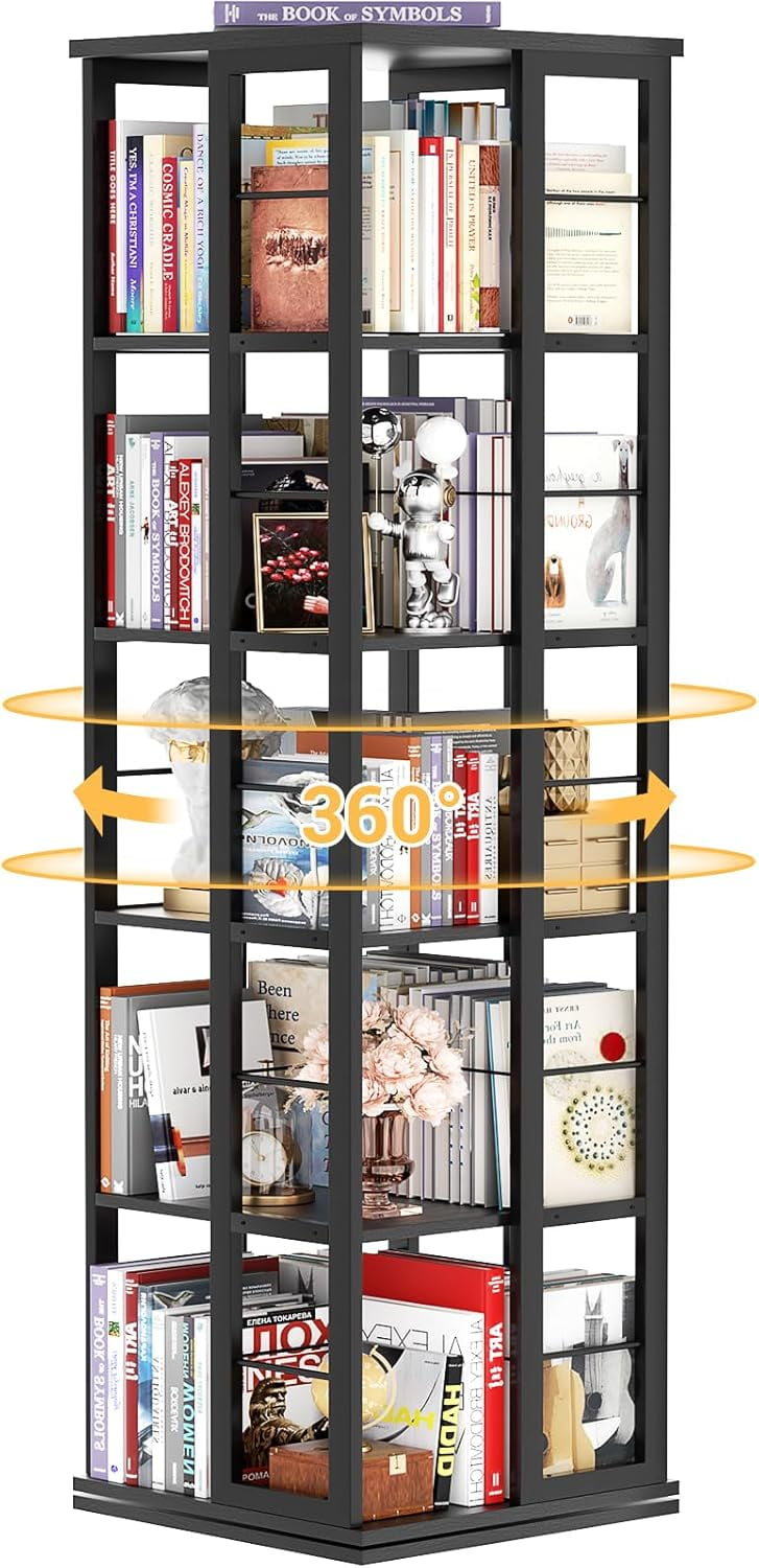 Aheaplus Rotating Bookshelf, Corner Bookcase, 360 Display Wood Spinning ...