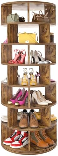 Aheaplus Rotating Shoe Rack Tower, 7-Tier Spinning Shoe Rack 360 ...