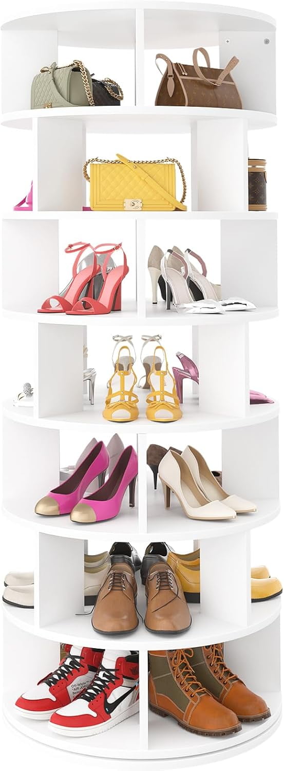 Aheaplus Rotating Shoe Rack Tower, 7-Tier Spinning Shoe Rack 360 ...