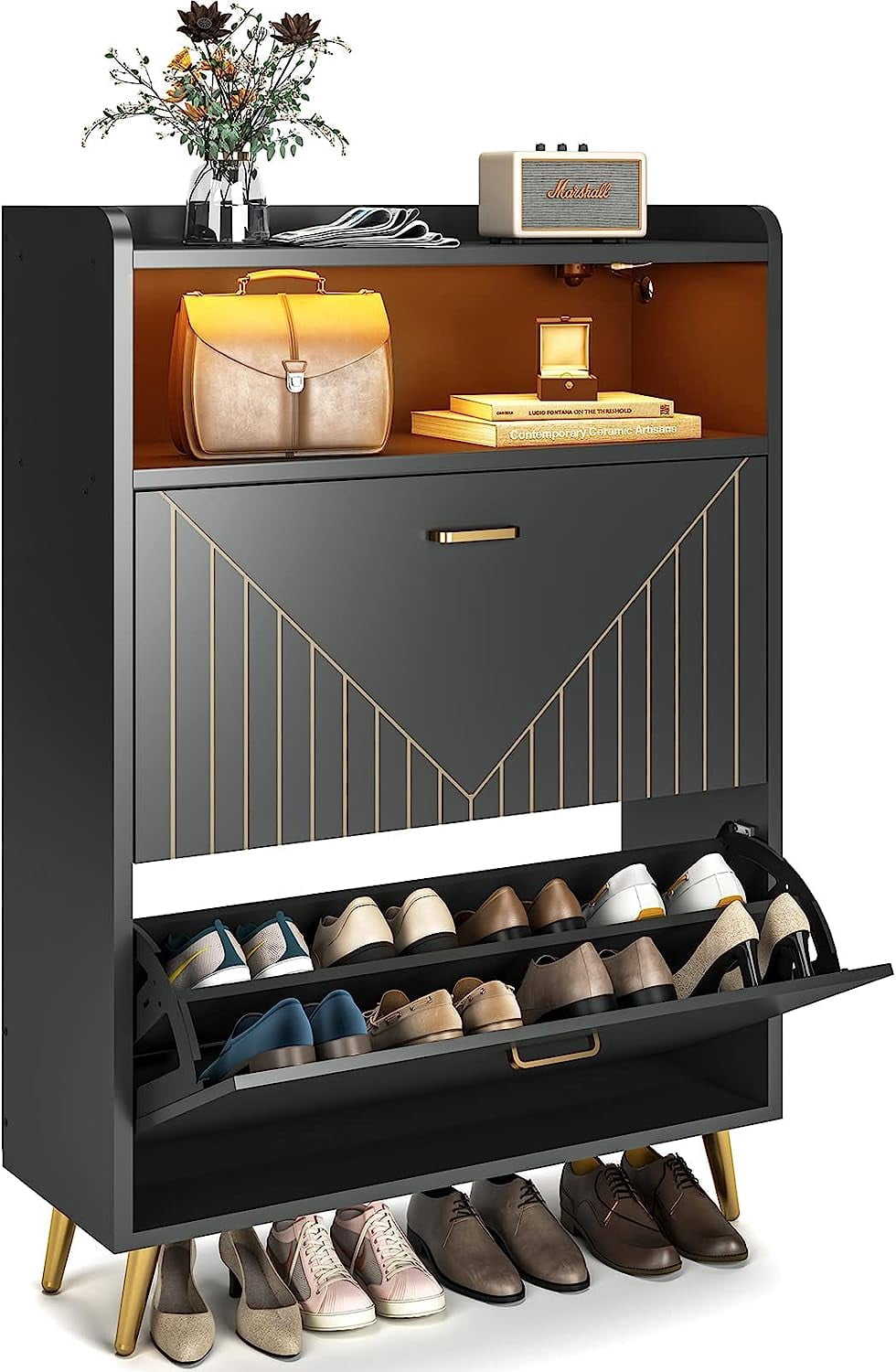 Aheaplus Shoe Cabinet with Flip Doors, Shoes Storage Organizer with ...