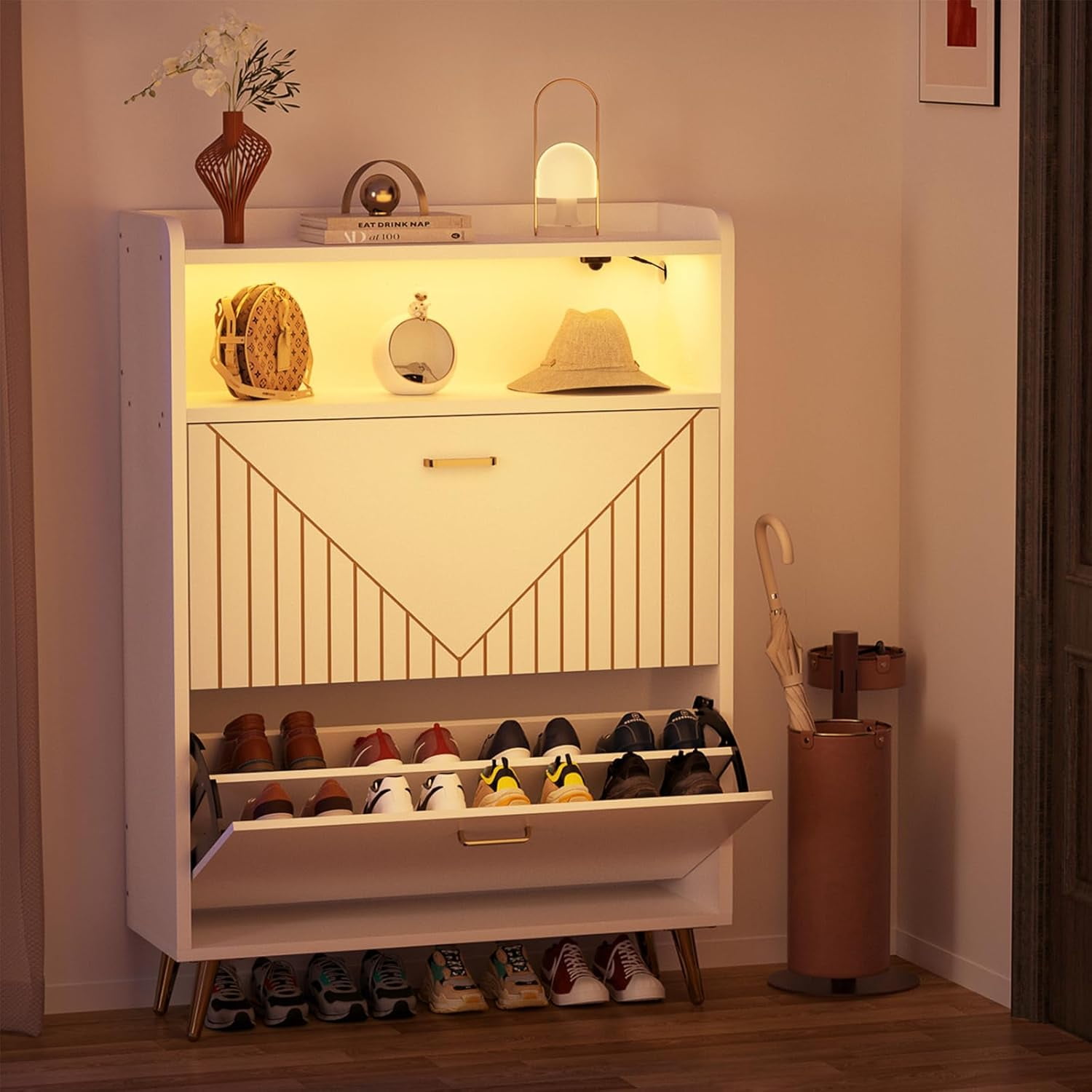 Aheaplus Shoe Cabinet, Shoes Storage Cabinet Organizer with Motion ...