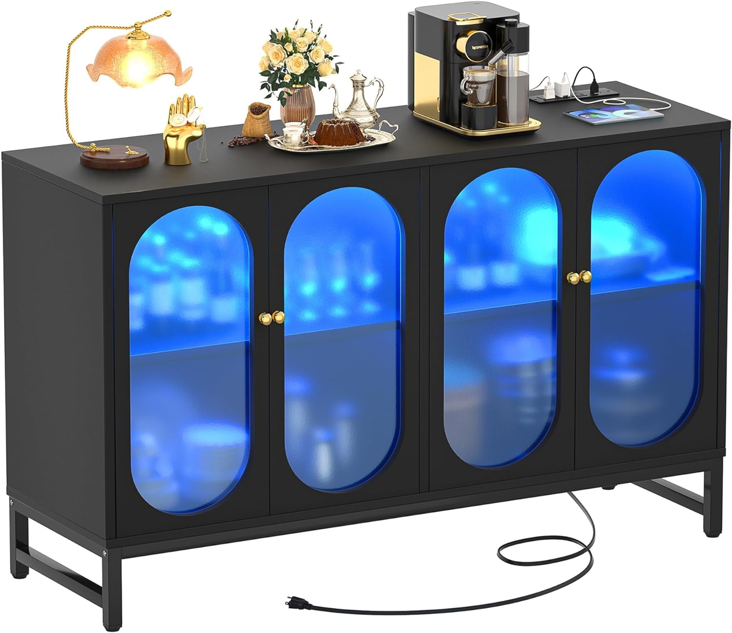 Aheaplus Sideboard Buffet Cabinet with Power Outlet, Kitchen Sideboard ...