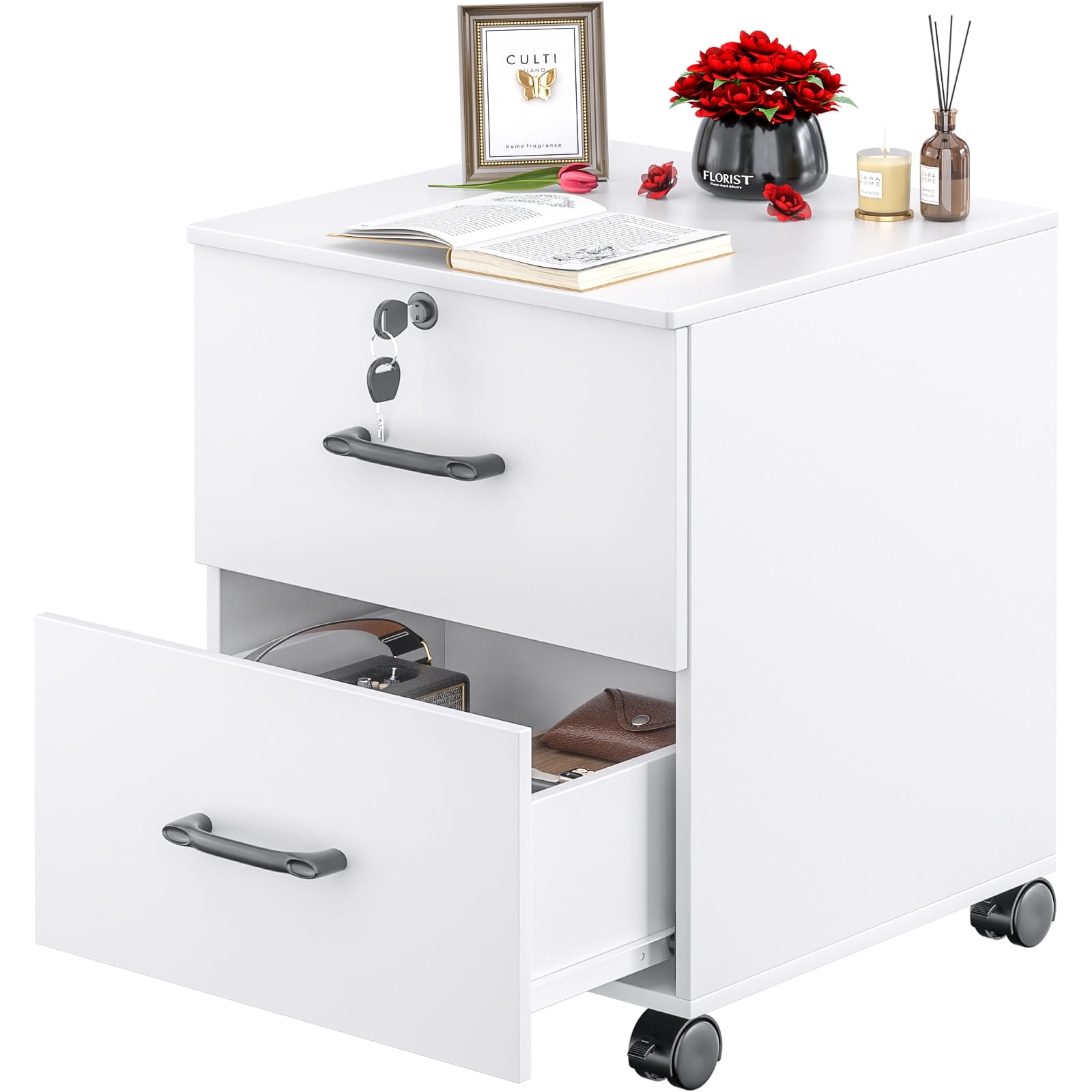 Aheaplus Two Drawers File Cabinet with Wheels, Rolling End Table Side ...