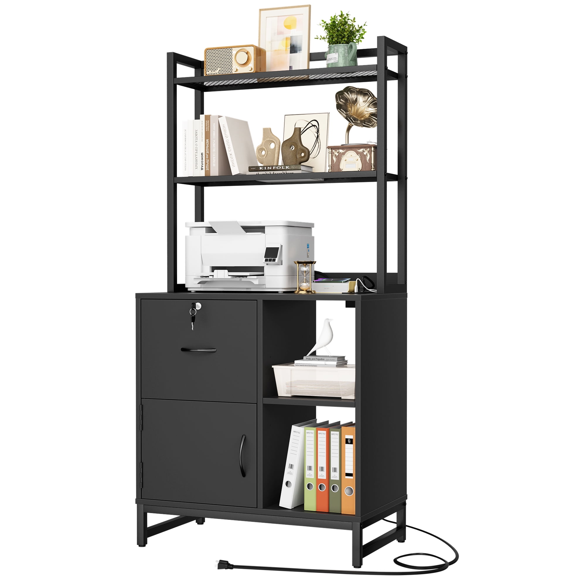 Aheaplus Vertical Filing Cabinet with Lock, Charging Station, Large ...