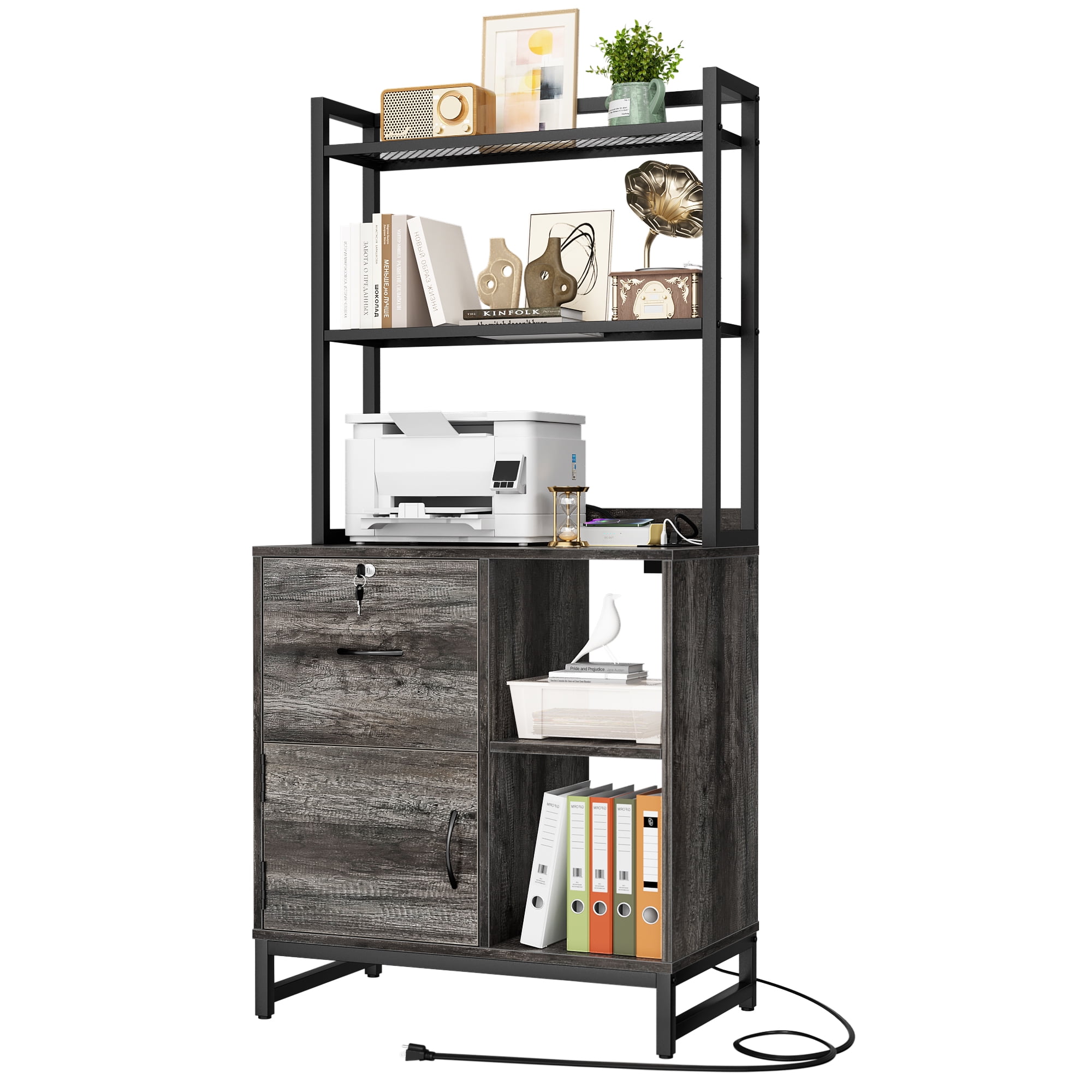 Aheaplus Vertical Filing Cabinet with Lock, Charging Station, Large ...