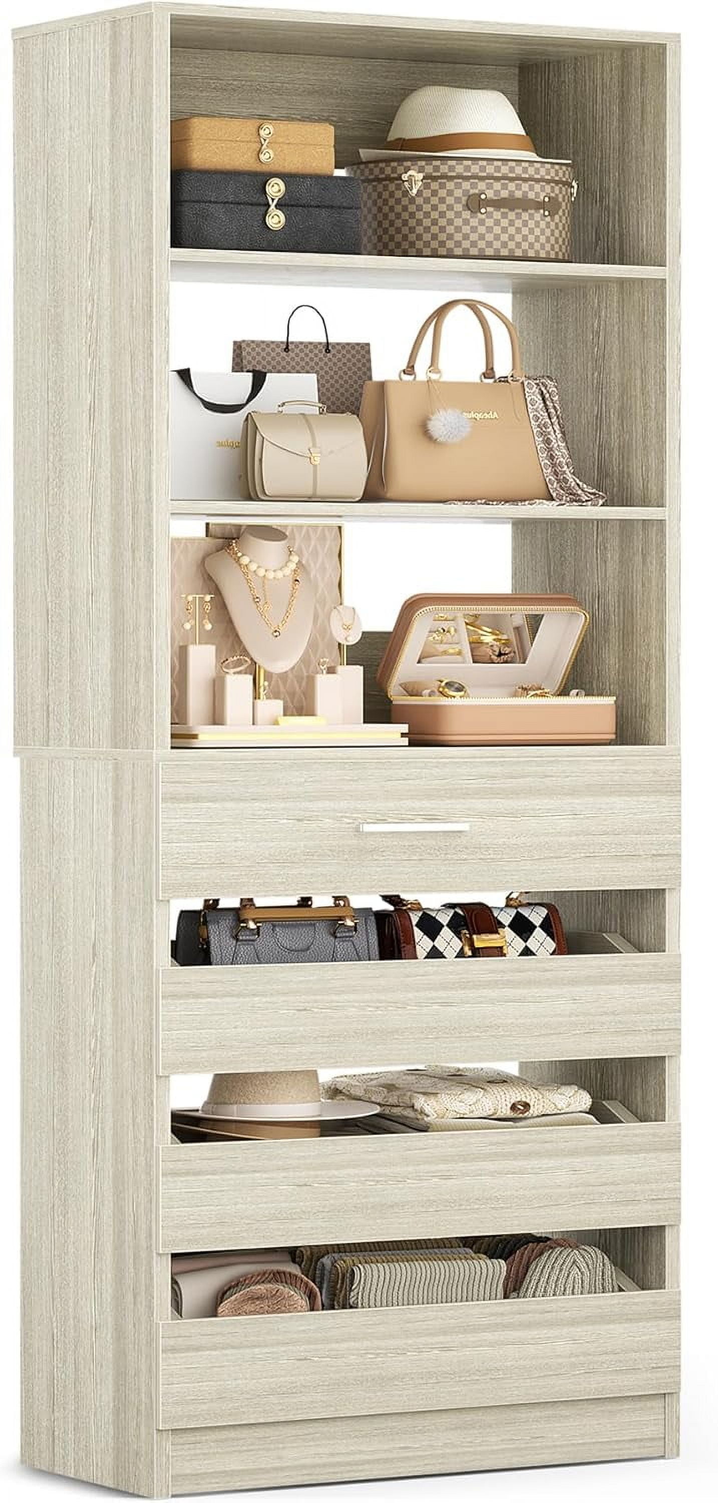 Aheaplus Wood Closet Organizer with 4 Drawers, 21.3" Closet System ...