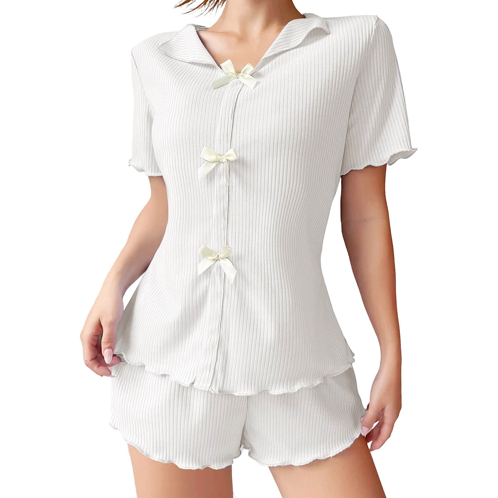 AherBiu 2 Piece Loungewear Sets for Women Short Sleeve Cute Shirts with ...
