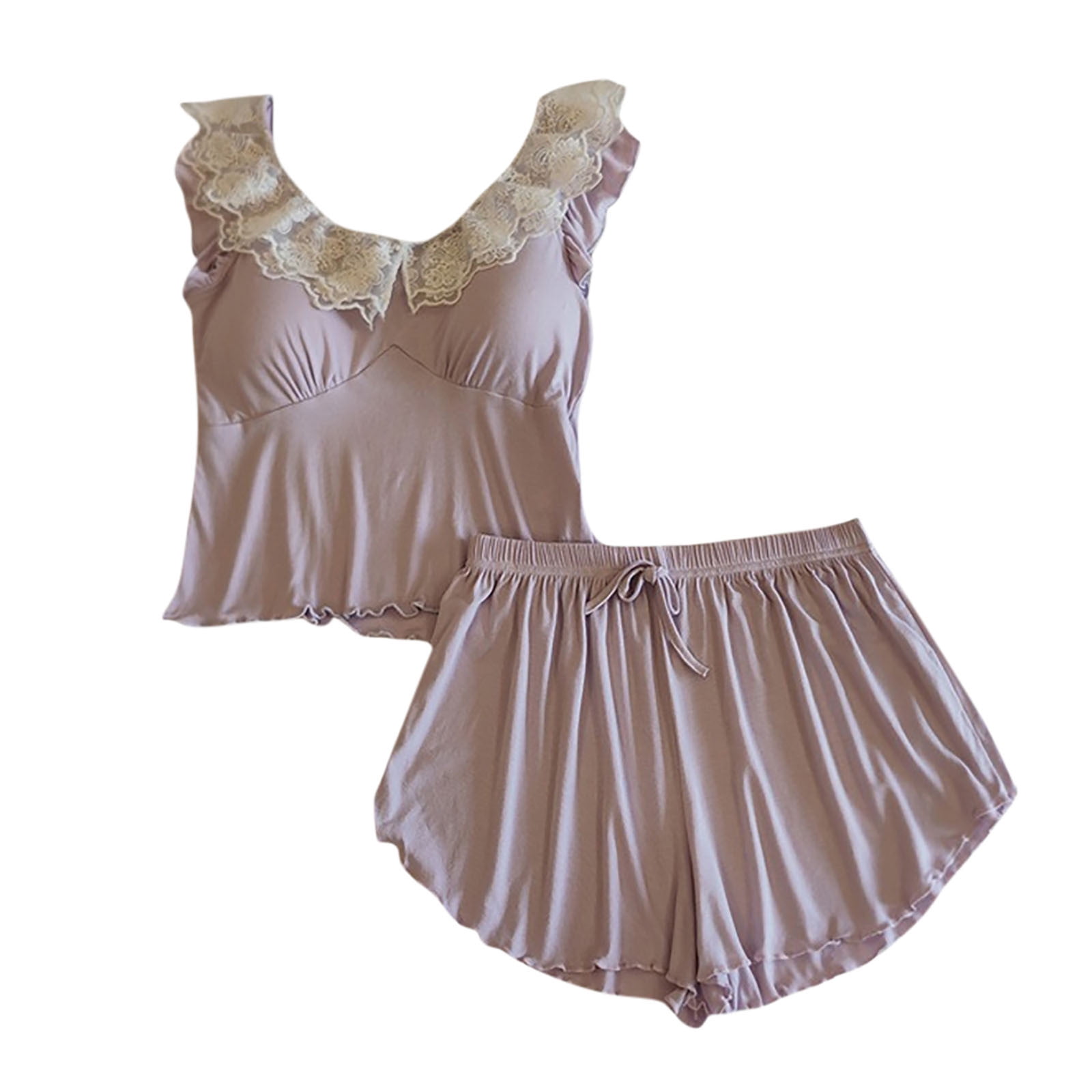 AherBiu 2 Piece Pajama Sets for Women Lace Neckline Tank Tops with ...