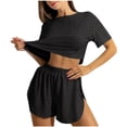 AherBiu 2 Piece Summer Outfits for Women Pajamas Short Set Eyelet Crop ...