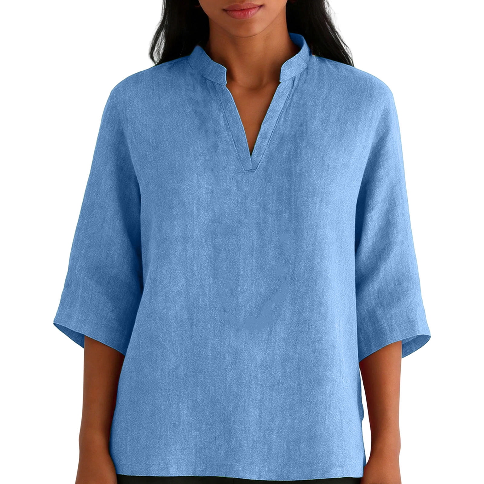 AherBiu 3/4 Sleeve Tops for Women Notch V Neck Lightweight Summer ...