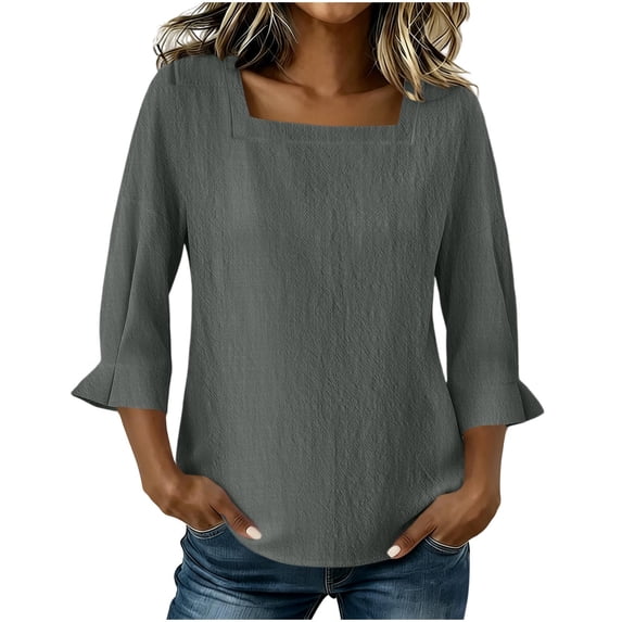 AherBiu 3/4 Sleeve Tops for Women Square Neck Flare Cuff Lightweight ...