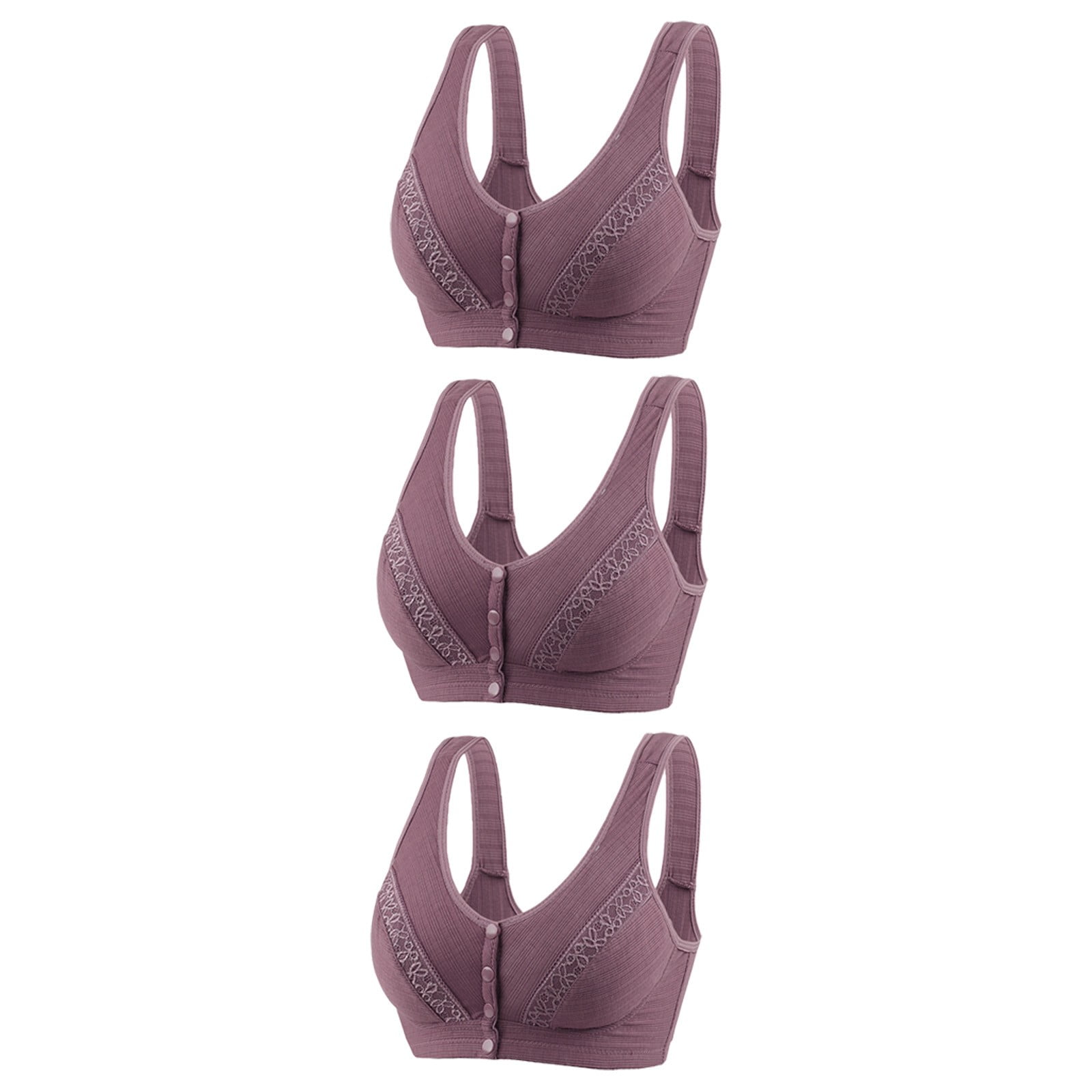 AherBiu 3pc Everyday Bras for Seniors Women Button Front Closure Full ...
