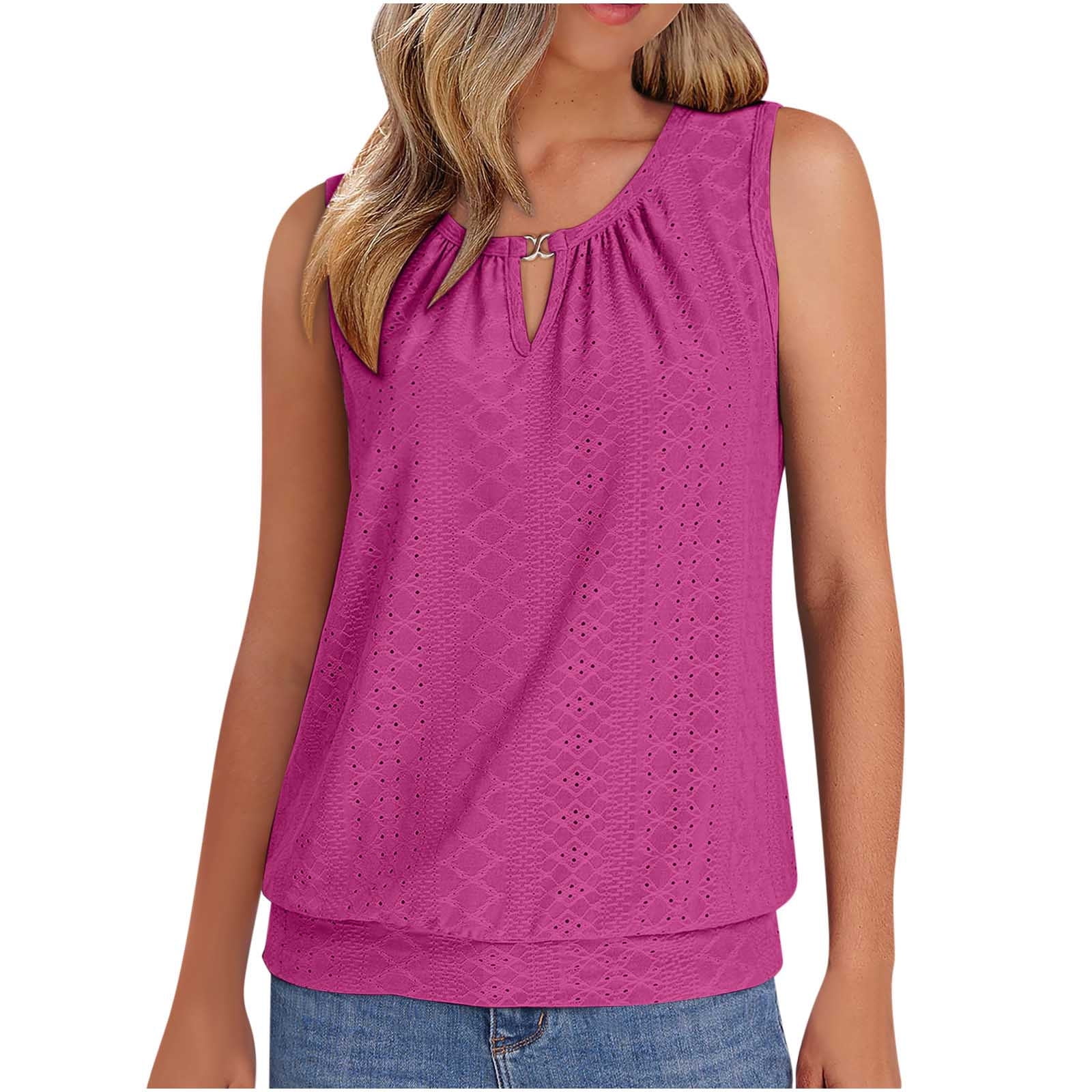 AherBiu Beach Tank Tops for Women Eyelet Hole Keyhole Neck Summer Sleeveless Boho Vacation ...