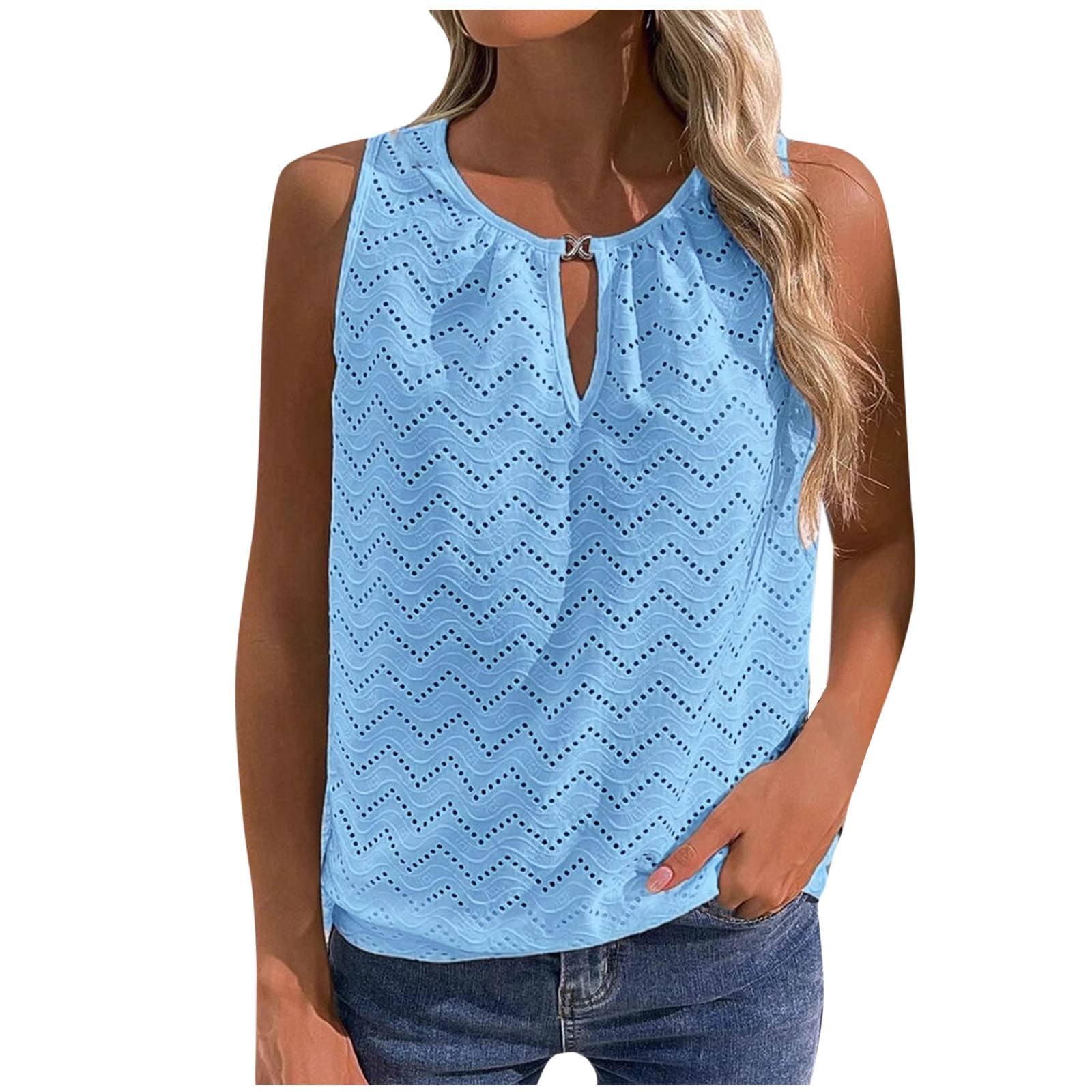 AherBiu Boho Tank Tops for Women Keyhole Neck Eyelet Summer Top Tees ...
