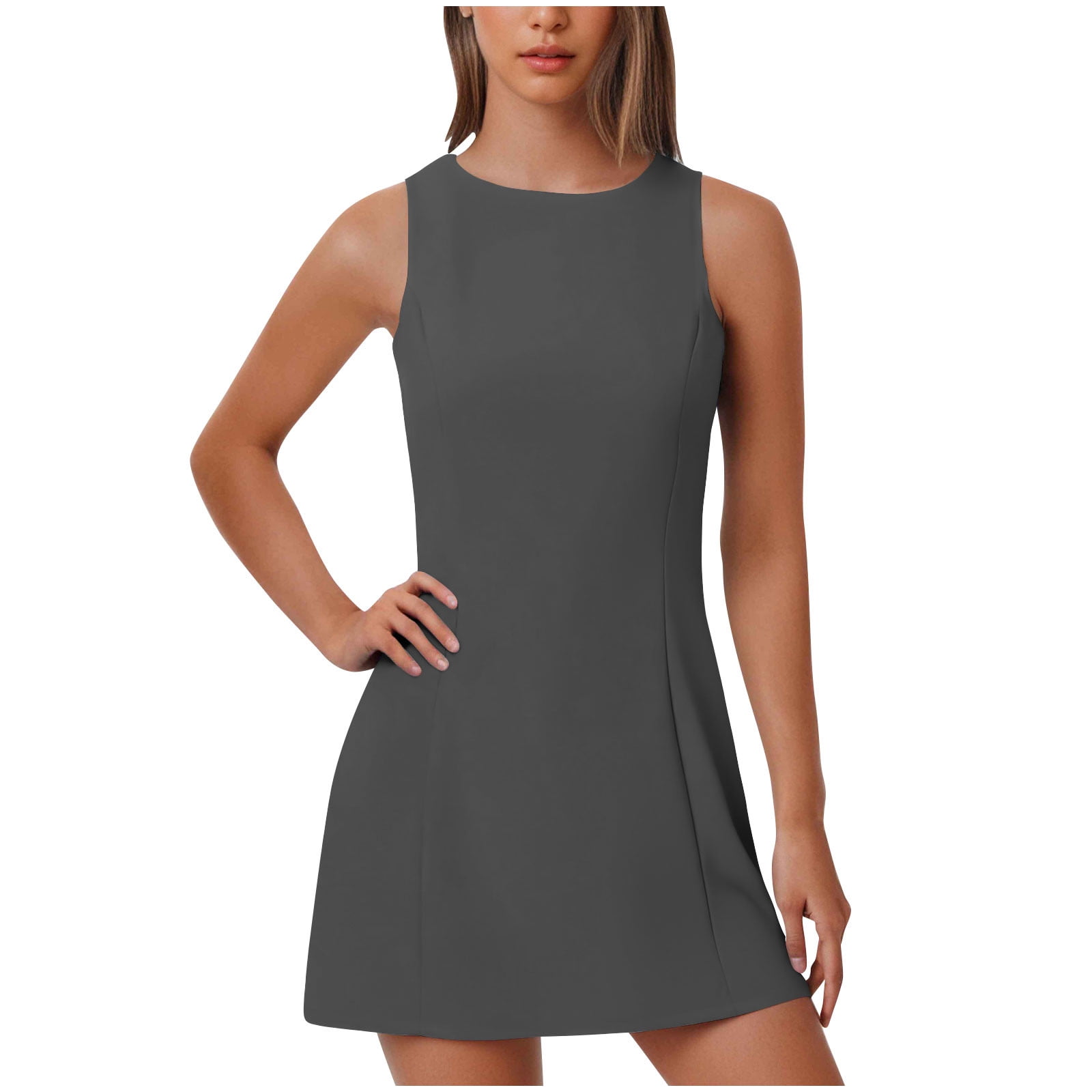AherBiu Business Casual Dresses for Women Crewneck Sleeveless Stretch ...