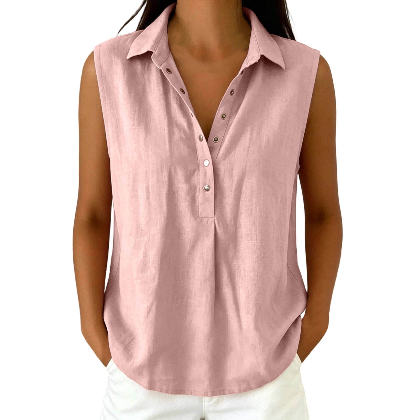 AherBiu Business Casual Tank Tops for Women Half Button Lapel V Neck ...