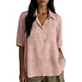 AherBiu Business Casual Tops for Women Short Sleeve Cotton Linen Loose ...